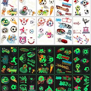 JCFIRE Temporary Tattoos Kids, Glow in Dark Word Cup Soccer Stickers Waterproof Kids Tattoos for Soccer Theme Birthday Party Decorations Party Favors Goodie Bags Gifts