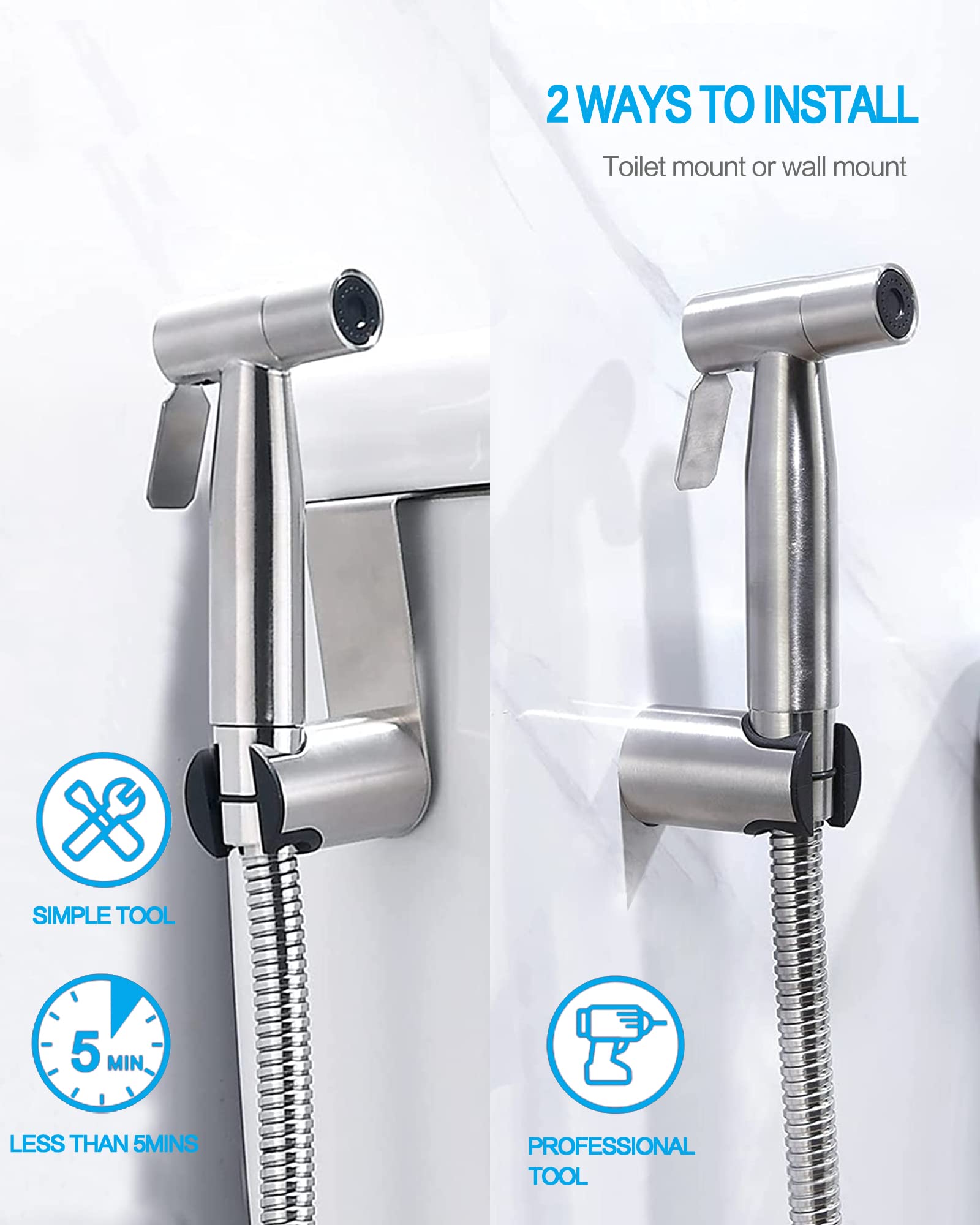 Handheld Bidet Sprayer for Toilet-Toilet Bidet Sprayer with Adjustable Water Pressure Control for Feminine Wash, Stainless Steel Brushed Nickel Cloth Diaper Bidet Toilet Bidet for Baby Wash