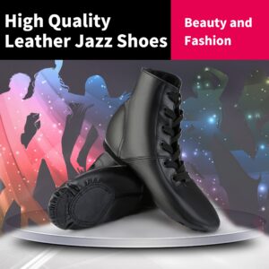 GENMAI SOEASY Leather Jazz Shoes for Women,Lace Up Jazz Dance Boots for Men and Women,Black 4M