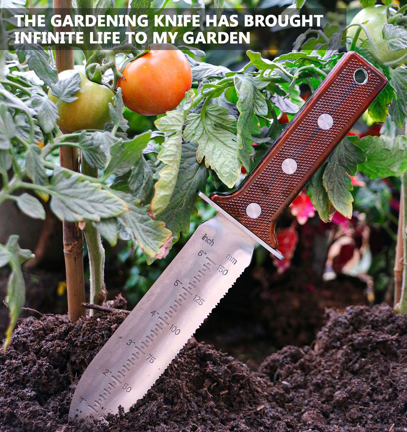 AKAKD Gardening Hori Hori Garden Knife - Gardening Knife,Soil Knife, Serrated Side Weeding Knife,Digging Knife,Garden Knives with Sheath,Full Tang Hori Hori Knife