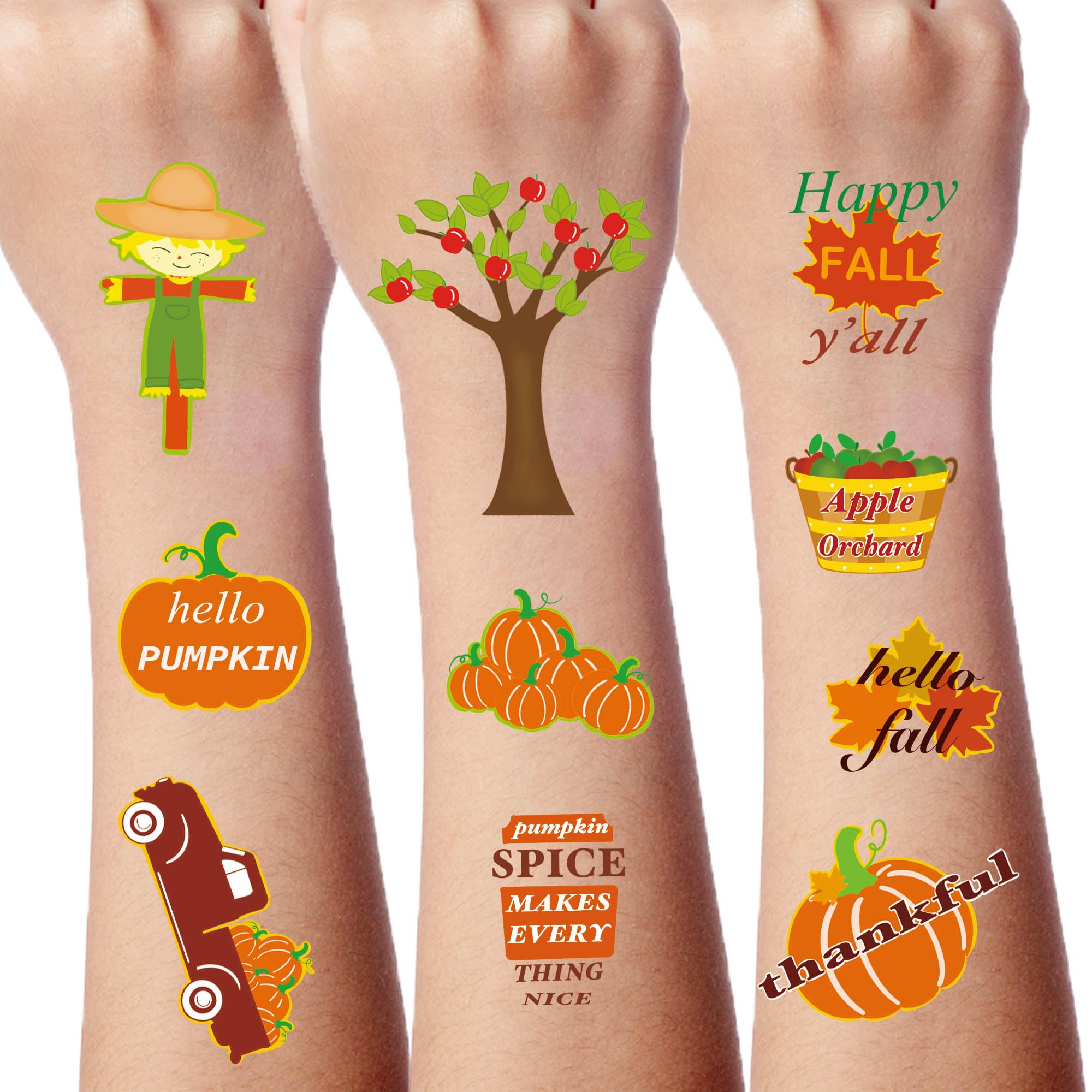 Apple Fall Temporary Tattoos for Kids - 120pcs Pattern Apple Orchard Autumn Tattoos Stickers for Fall Harvest Party favors, Classroom Fall Prize for Students