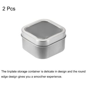 uxcell Metal Tin Box, 2pcs 2.64" x 2.64" x 1.57" Rectangular Empty Tinplate Containers with Clear Window Lids, Silver Tone, for Home Organizer, Candles, Gifts, Car Keys, Crafts Storage