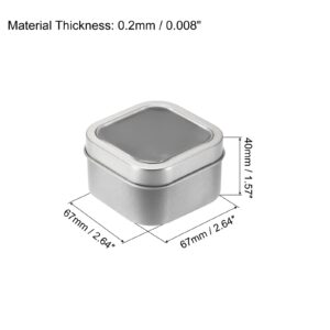 uxcell Metal Tin Box, 2pcs 2.64" x 2.64" x 1.57" Rectangular Empty Tinplate Containers with Clear Window Lids, Silver Tone, for Home Organizer, Candles, Gifts, Car Keys, Crafts Storage