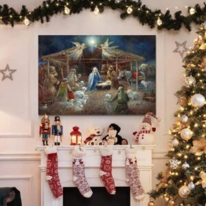 Nativity Scene Religious Christmas Decorations Jesus in Manger Backdrop Wall Art Decoration Photography Background Vinyl Backdrop 7x5 feet