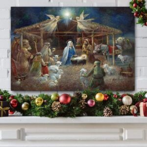 Nativity Scene Religious Christmas Decorations Jesus in Manger Backdrop Wall Art Decoration Photography Background Vinyl Backdrop 7x5 feet