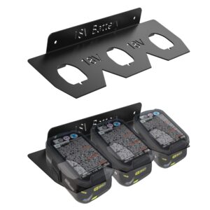 metal ryobi 18v battery holder,durable battery wall mount rack for ryobi 18v battery,ryobi battery storage with 3 slots,battery mount organizer for ryobi 18v,black,patent pending!!!