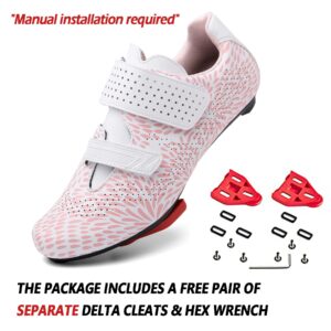 Womens Cycling Shoes Compatible with Peloton, Delta Cleats SPD Spin Shoes Perfect for Indoor Outdoor Riding Pink 7.5