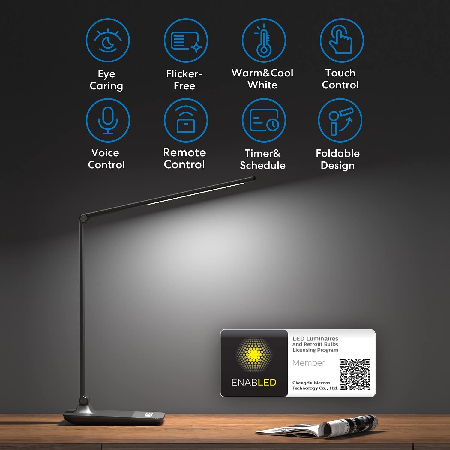 meross Smart Led Desk Lamp, Metal WiFi Lamps Support Apple HomeKit, Alexa and Google Home, Dimmable 2800K-6000K, Timer Schedule, Remote Control, 54 Eye-Caring LEDs Foldable Light for Home Office, 10W