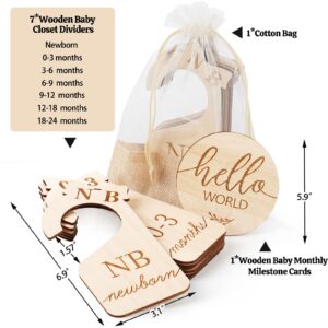 HOUÍSM Baby Closet Dividers Nursery Clothes Organizer, Baby Wooden Bundles with Birth Sign 5.9" and Keepsake Bag for Newborn to 24 Months, Timeless Engraved Design for Baby Girl Boy Room Decor