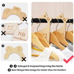 HOUÍSM Baby Closet Dividers Nursery Clothes Organizer, Baby Wooden Bundles with Birth Sign 5.9" and Keepsake Bag for Newborn to 24 Months, Timeless Engraved Design for Baby Girl Boy Room Decor