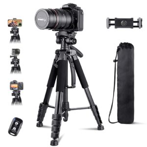 torjim 74” camera tripod with travel bag, extendable cell phone tripod stand with wireless remote and phone holder, compatible with all cameras/iphone/android/sport camera