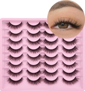 lashes natural look wispy fasle eyelashes 12mm short faux mink eyelashes cat eye fluffy strip lashes pack by zegaine 16 pairs