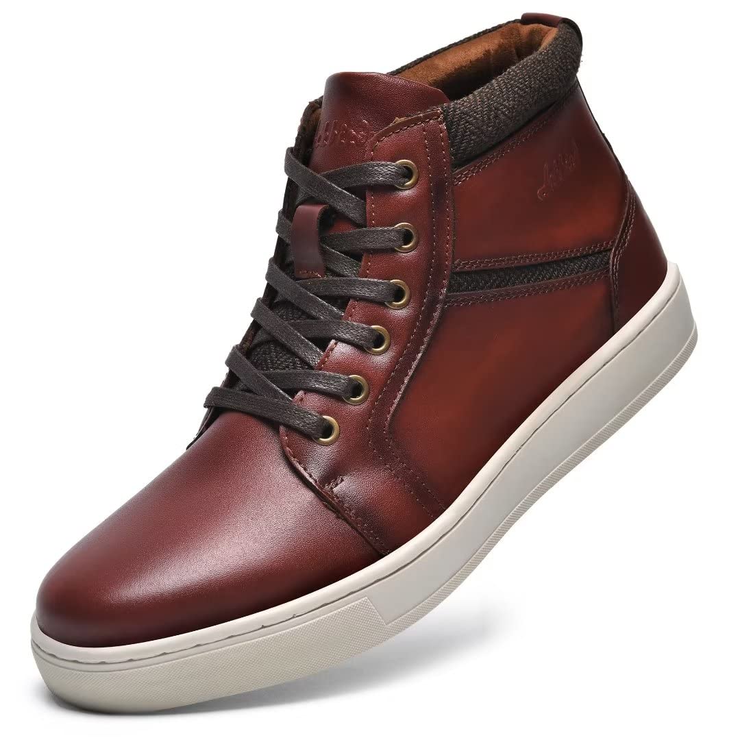 Athletic Shoe, Genuine Leather Casual Walking Sneaker Shoes Mid-Top Brown 9