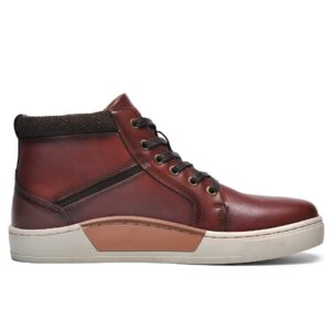 Athletic Shoe, Genuine Leather Casual Walking Sneaker Shoes Mid-Top Brown 9