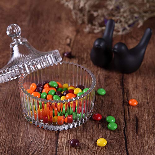 ComSaf Glass Candy Dish with Lid Decorative Candy Bowl, Crystal Covered Candy Jar for Home Office Desk, Set of 3