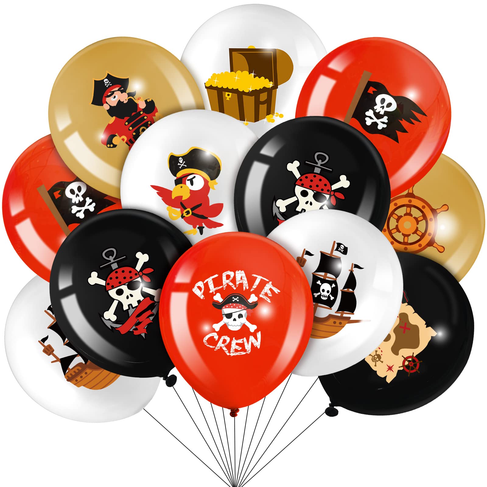 45 Pcs Pirate Party Balloons Latex Pirate Balloons Set Round Pirate Balloons Caribbean Pirate Skull Pirate Ship Balloons for Pirate Theme Parties Birthday Party Decorations Halloween Party Supplies