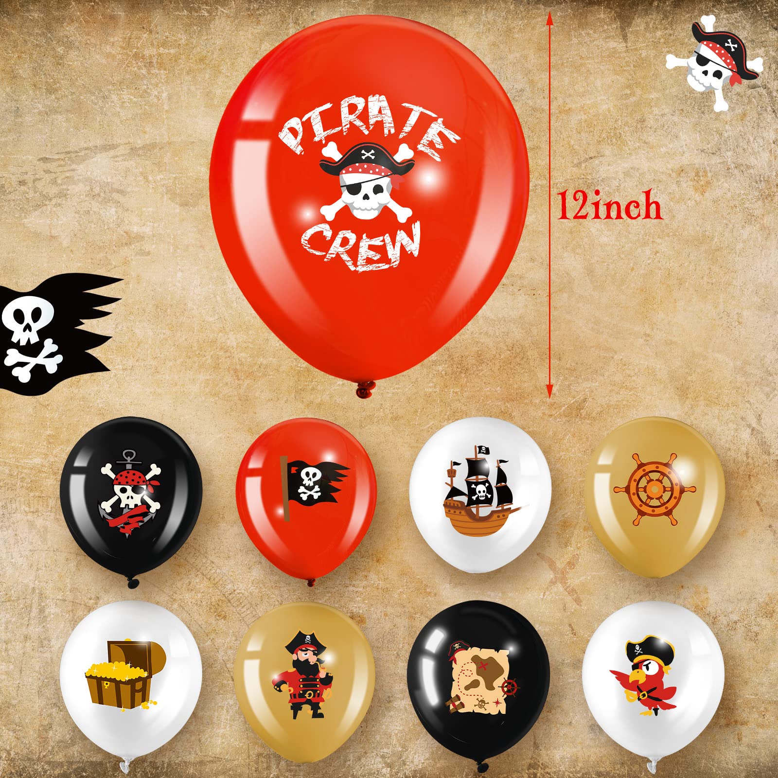 45 Pcs Pirate Party Balloons Latex Pirate Balloons Set Round Pirate Balloons Caribbean Pirate Skull Pirate Ship Balloons for Pirate Theme Parties Birthday Party Decorations Halloween Party Supplies