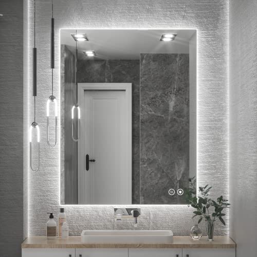 TokeShimi LED Mirror for Bathroom 28 x 36 Inch Anti Fog 3900LM Backlit Bathroom Mirrors for Wall with Light,Vanity Mirror with Memory Function, Stepless Dimmable 6000K (Horizontal/Vertical)