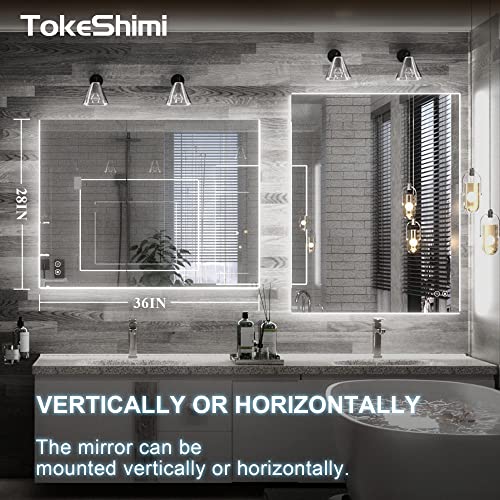 TokeShimi LED Mirror for Bathroom 28 x 36 Inch Anti Fog 3900LM Backlit Bathroom Mirrors for Wall with Light,Vanity Mirror with Memory Function, Stepless Dimmable 6000K (Horizontal/Vertical)