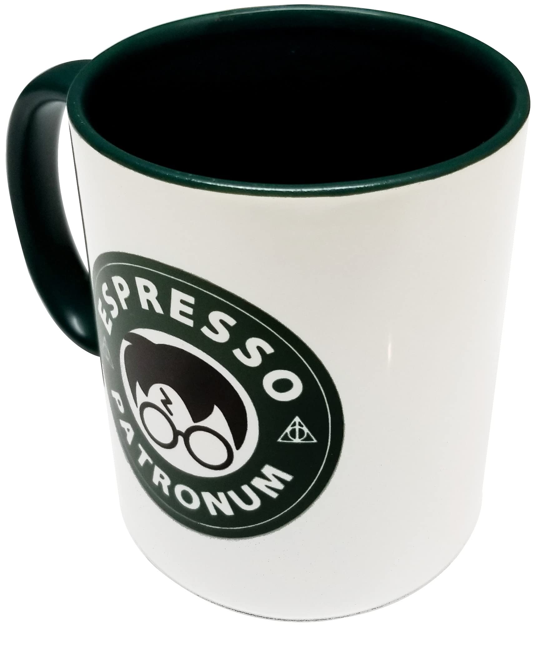 Mean Muggin Espresso Patronum Potter Themed 11oz Ceramic Mug/Cup - Green Inside & Handle - Harry P - Giftable Foam Box Protection