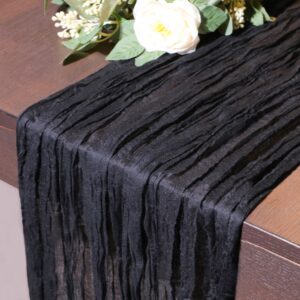 Snowkingdom 13Ft Black Cheesecloth Table Runner, 160inch Long Cheese Cloth Boho Gauze Table Runner for Wedding Bridal Baby Shower Birthday Holiday Party Sheer Halloween Table Decorations