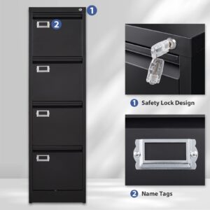 Anxxsu 4 Drawer File Cabinet, Filing Cabinets for Home Office, Metal Vertical File Storage Cabinet with Lock, Locking File Cabinet for A4 Legal/Letter, 15.1" W x 17.7" D x 52.5" H, Assembly Required