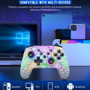 Switch Controller, Gammeefy Wireless Switch Pro Controller for Nintendo Switch/Lite/OLED, 9 Color Adjustable LED Switch Remote Compatible with Windows PC/Android/IOS/Xbox 360 with Programmable (White)