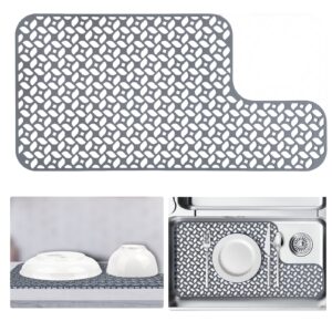 justogo silicone sink mat, left & right drain sink protectors for kitchen sink grid accessory, 1 pcs non-slip sink mats for bottom of kitchen farmhouse stainless steel porcelain sink (28.2''x 14.2'')