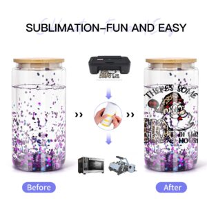 AGH 16oz Sublimation Snow Globe Glass Can Shaped Tumblers with Bamboo Lids and Straws - 6 Pack, Double Wall Blank Beer Can Clear Glass Ice Coffee Cups with Pre Drilled Hole for Snow Globe DIY