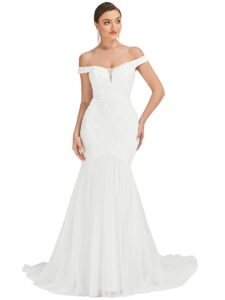 ever-pretty women's elegant sleeveless off shoulder mermaid wedding dresses for women white us4