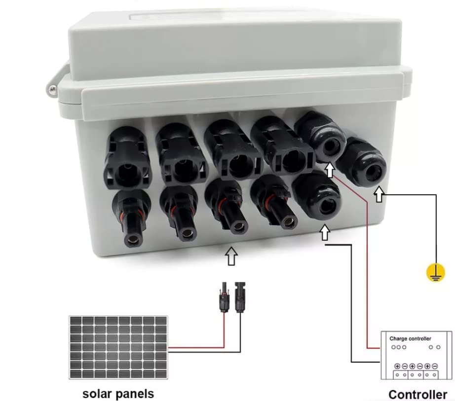 lopopvsys 4 String PV Combiner Box with Lightning Arreste, 15A Rated Current Fuse and 2P 63A Circuit Breakers for On/Off Grid Solar Panel System (4 String PV Combiner Box)