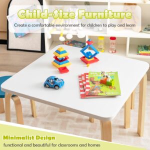 INFANS Kids Wooden Table and Stool Set, 5-Piece Activity Table with 4 Stools for Toddler Building Block Drawing Reading Art Crafts, Children Natural Furniture Set for Kindergarten Classroom