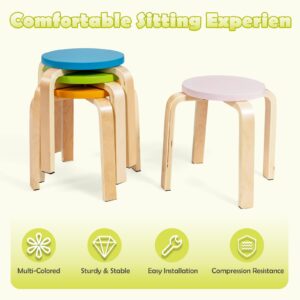 INFANS Kids Wooden Table and Stool Set, 5-Piece Activity Table with 4 Stools for Toddler Building Block Drawing Reading Art Crafts, Children Natural Furniture Set for Kindergarten Classroom