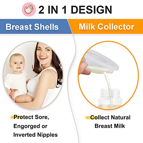 Breast Milk Catcher, Milk Collector for Breastfeeding Mother, Breast Shells, Breastmilk Collector with Plugs, for Milk Leaks, Protect Cracked Nipples&Collect Breastmilk, Silicone Nursing Cups-2PCS