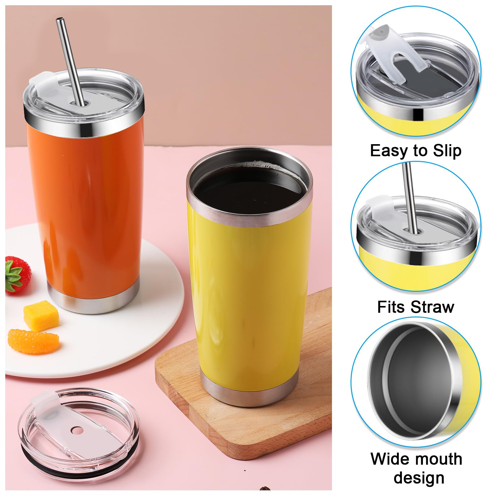 12 Pack Colorful Stainless Steel Tumblers Bulk 20 oz Skinny Tumbler Cups with Lids and Straws Double Wall Vacuum Insulated Tumblers Stainless Steel Travel Cup for Party Hot Cold Drink,12 colors