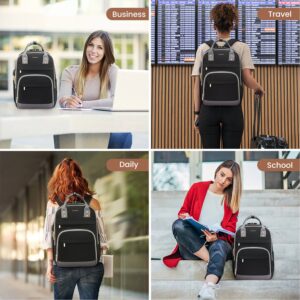 LOVEVOOK Laptop Backpack for Women, Unisex Travel Anti-theft Bag, Business Work Computer Backpacks Purse for Men, Casual Hiking Daypack with Lock, 15.6 Inch, Black-Grey