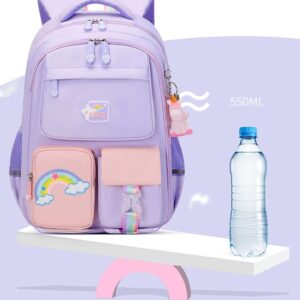 Lswrlixa Kids School Backpack Unicorn Bookbag for Girls Boys Waterproof Backpack Outdoors Travel Bag Purple Medium