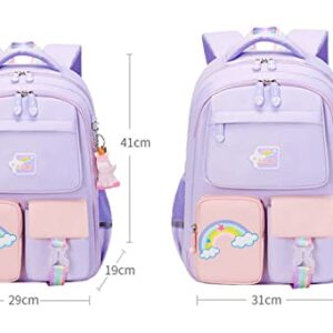 Lswrlixa Kids School Backpack Unicorn Bookbag for Girls Boys Waterproof Backpack Outdoors Travel Bag Purple Medium