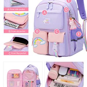 Lswrlixa Kids School Backpack Unicorn Bookbag for Girls Boys Waterproof Backpack Outdoors Travel Bag Purple Medium