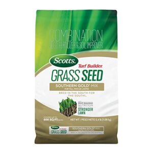 scotts turf builder grass seed southern gold mix for tall fescue lawns with fertilizer and soil improver, 2.4 lbs.