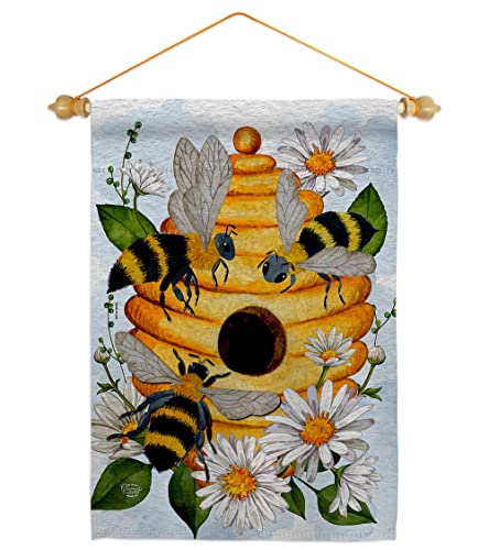 Ornament Collection My Bee Garden Flag Set Wood Dowel Friends Butterfly Ladybugs Dragonfly Springtime Insect Natural Wildlife House Decoration Banner Small Yard Gift Double-Sided, Made in USA