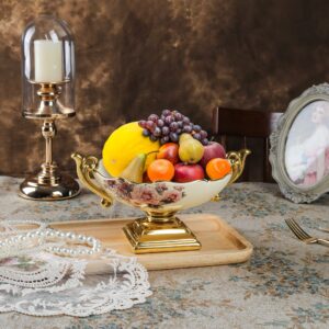 fanquare Wavy Fruit Bowl with Gold Holder, Floral Fruit Tray, Snack Stand for Dining Table, Room Décor