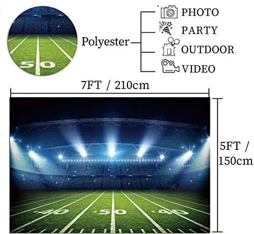 Qian Football Stadium Backdrop for Photography 7x5ft Auditorium Light Football Field Photo Background Children Birthday Party Decoration Kids Baby Shower Banner