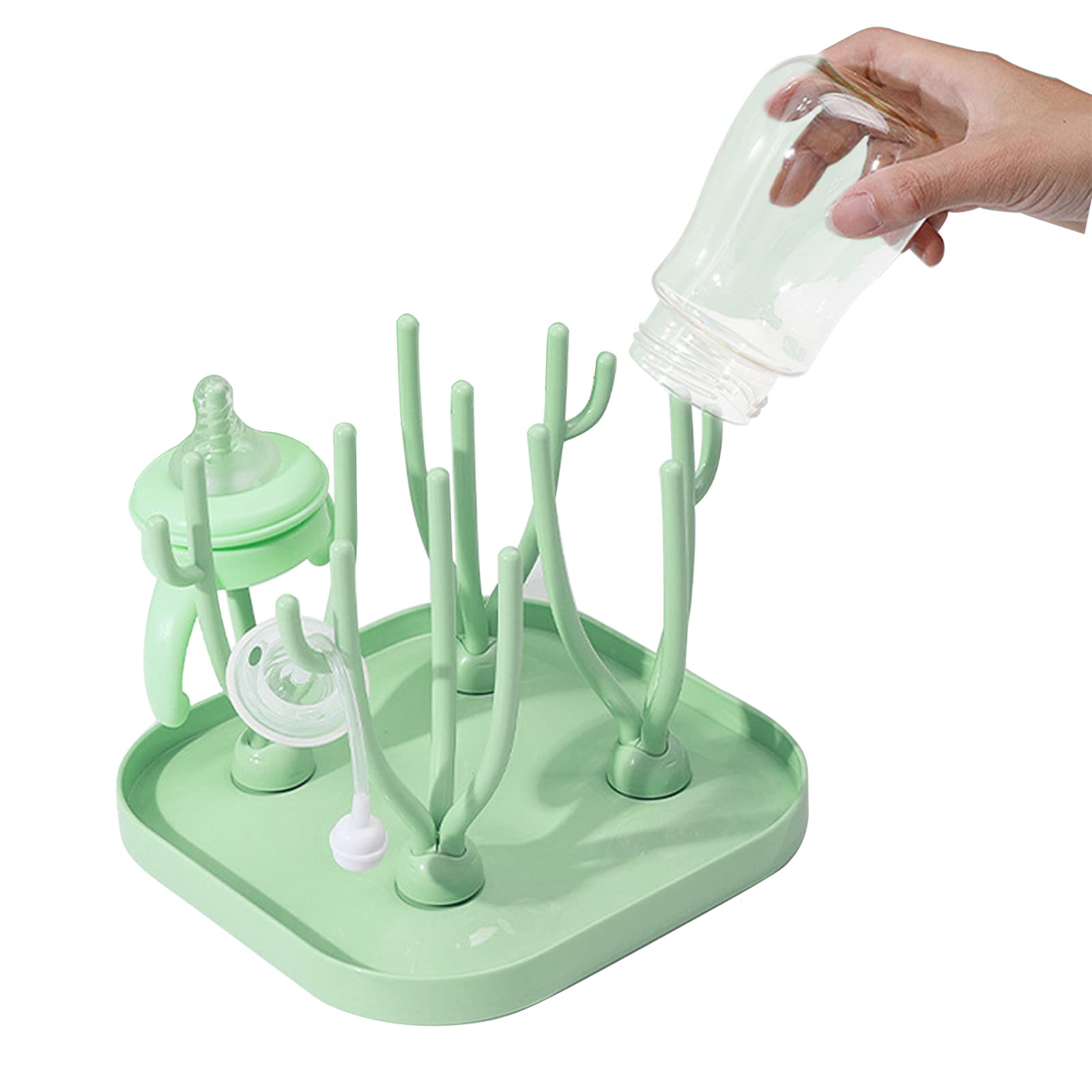 Baby Bottle Drying Rack with Base Tray, Removable Bottle Drying Rack Tree Holder for Bottles, Teats, Cups, Pump Parts and Accessories