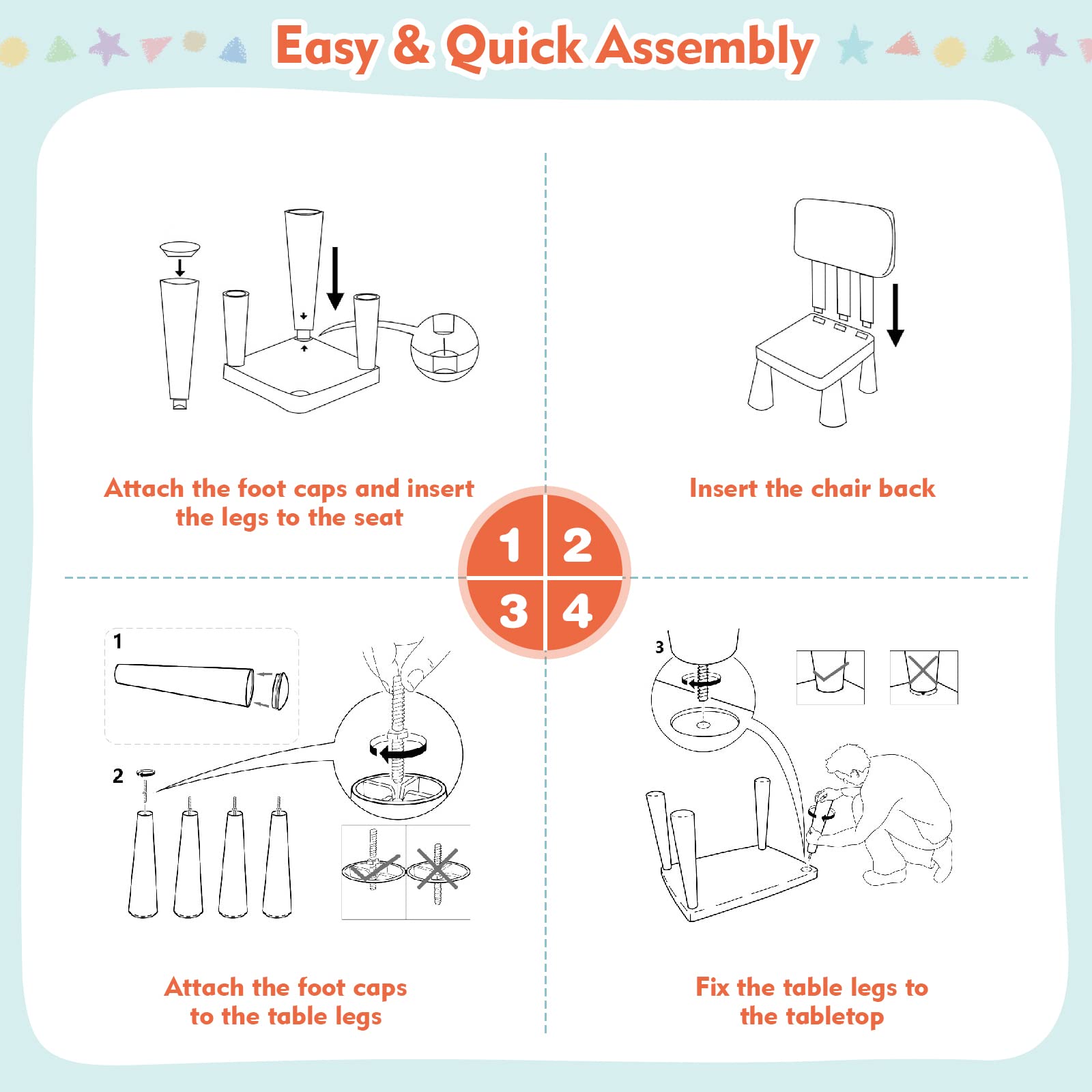 COSTWAY 3-Piece Kids Table and Chairs Set, Lightweight Plastic Children Activity Center for Reading, Writing, Painting, Snack Time, Kids Furniture Art Study Desk & Chairs Set for Ages 1-7 (White)