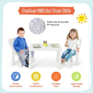 COSTWAY 3-Piece Kids Table and Chairs Set, Lightweight Plastic Children Activity Center for Reading, Writing, Painting, Snack Time, Kids Furniture Art Study Desk & Chairs Set for Ages 1-7 (White)