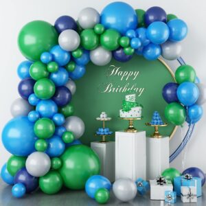 blue and green balloon garland kit dark green navy blue dark blue balloons arch with ribbon for boy girl jungle theme party birthday baby shower wedding graduation anniversary background decorations