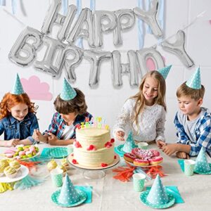 RUBFAC Silver Happy Birthday Balloons Banner, 16 Inch 3D Silver Mylar Foil Birthday Letters Sign for Kids Adults Boys Girls Birthday Decorations Party Supplies