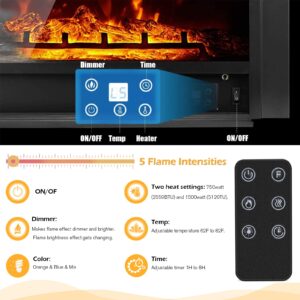 Homedex 28.5" Electric Fireplace Insert Recessed Mounted with 3 Color Flames, 750/1500W Fireplace Electric with Remote Control and Timer, Standing Fireplace Heater