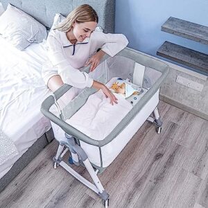 baby k mesh bassinet bedside sleeper (grey) - 3 in 1 convertible bassinet with breathable mesh and mattress - bedside bassinet for baby crib attach to bed - baby co sleeper for bedside for infants